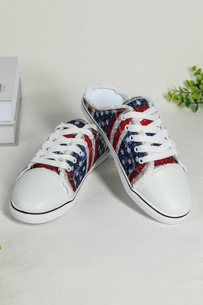 Women's Stars and Stripes Print Canvas Shoes Backless Sneakers ...